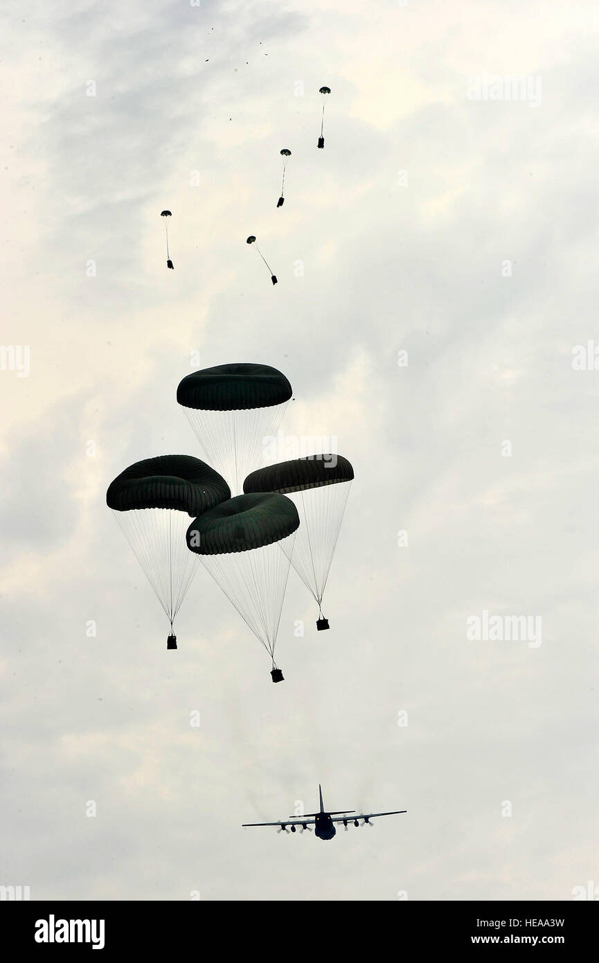 Air Force C-130 Hercules conducts equipment airdrops for the 82nd ...