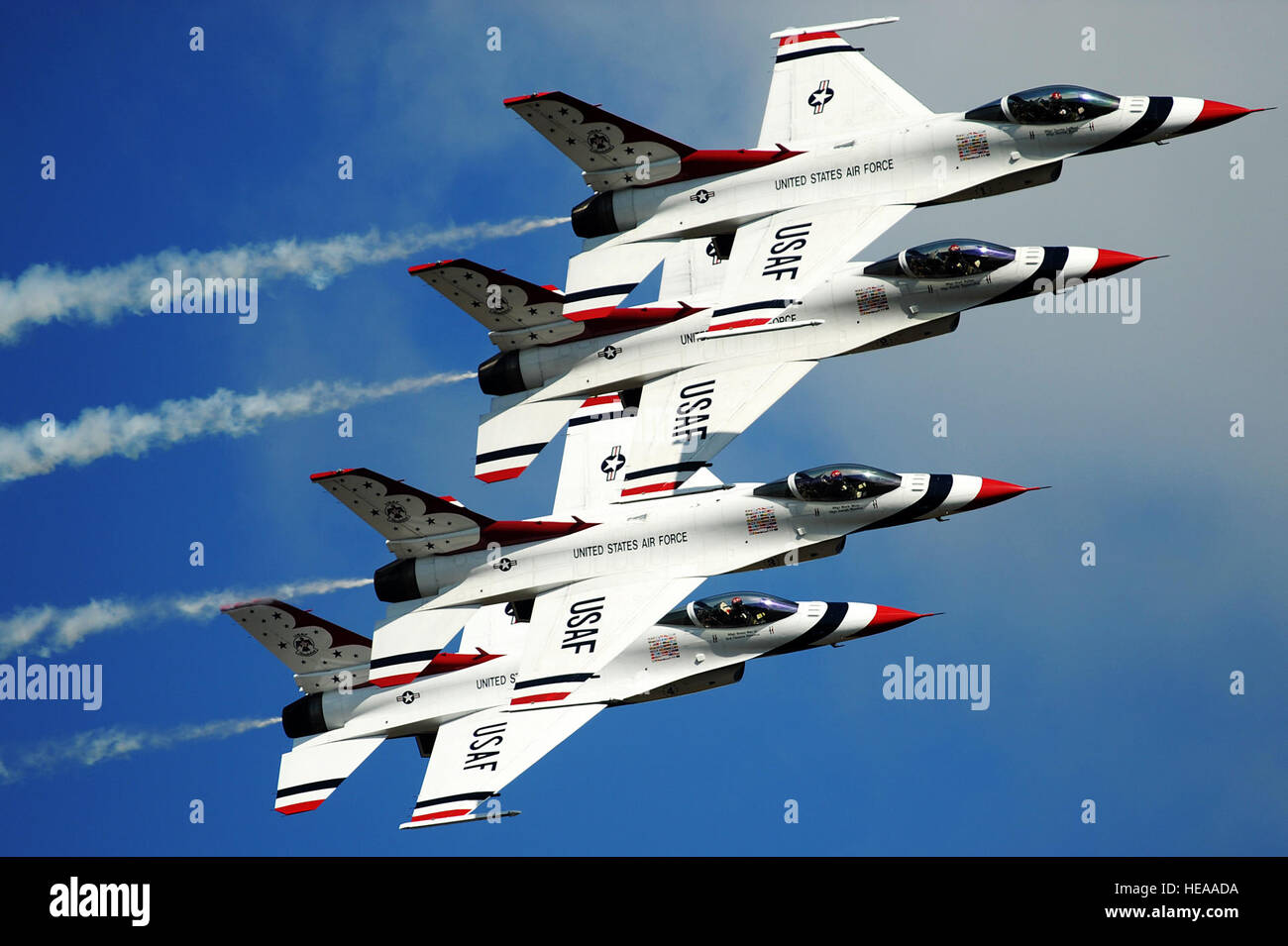The U.S. Air Force Thunderbirds perform the Echelon Pass-and-Review ...