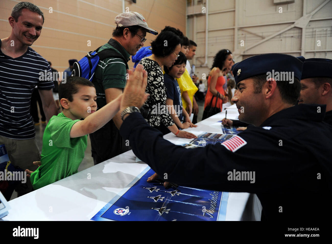 Lt. Col. Greg Moseley, Thunderbird 1, Commander/Leader, interacts with ...