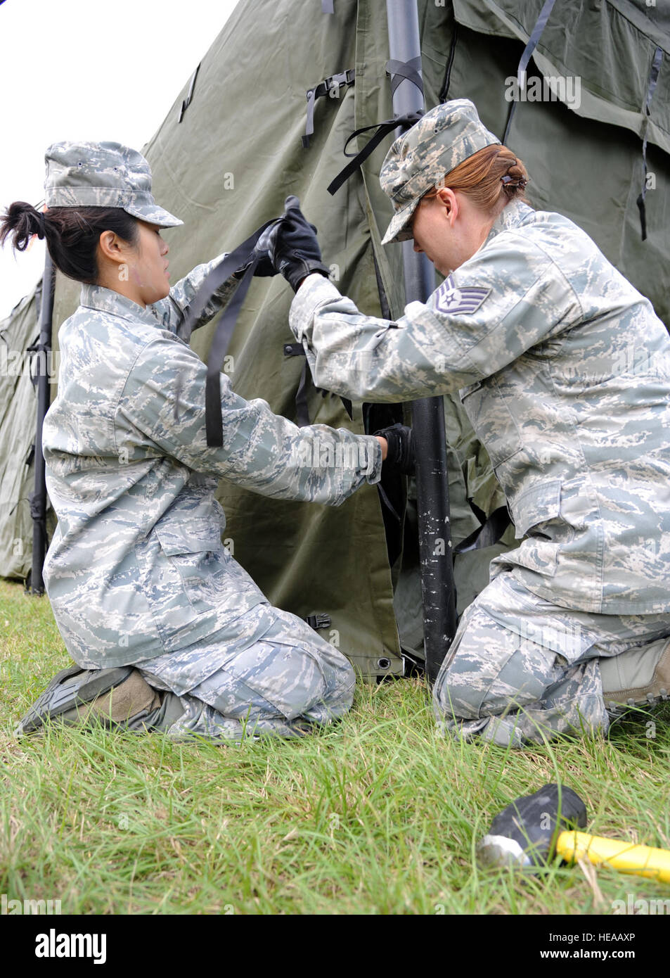 U.S. Air Force 1st Lt. Katrina Chu, left, and Staff Sgt. Shantel Senf ...