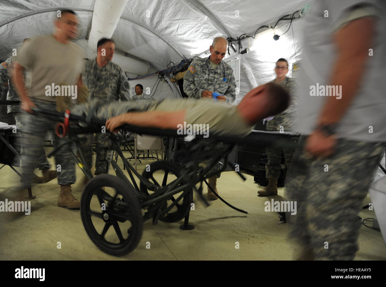 A U.S. Army Soldier is wheeled into ICU2 for notional treatment at The ...