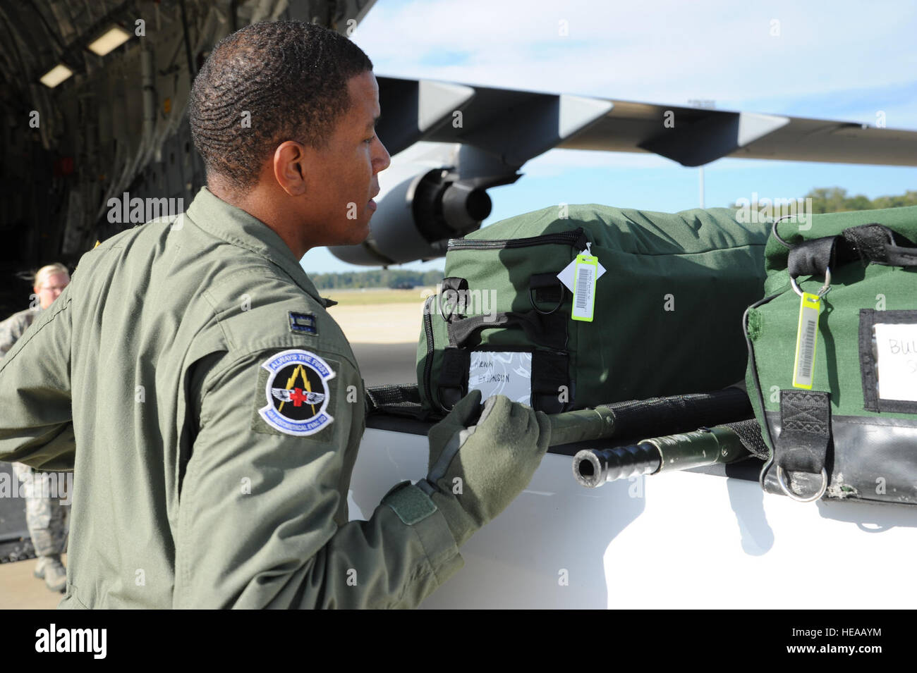 U.S. Air Force Capt. Leon Mapps Jr., flight nurse, 43rd Aeromedical ...