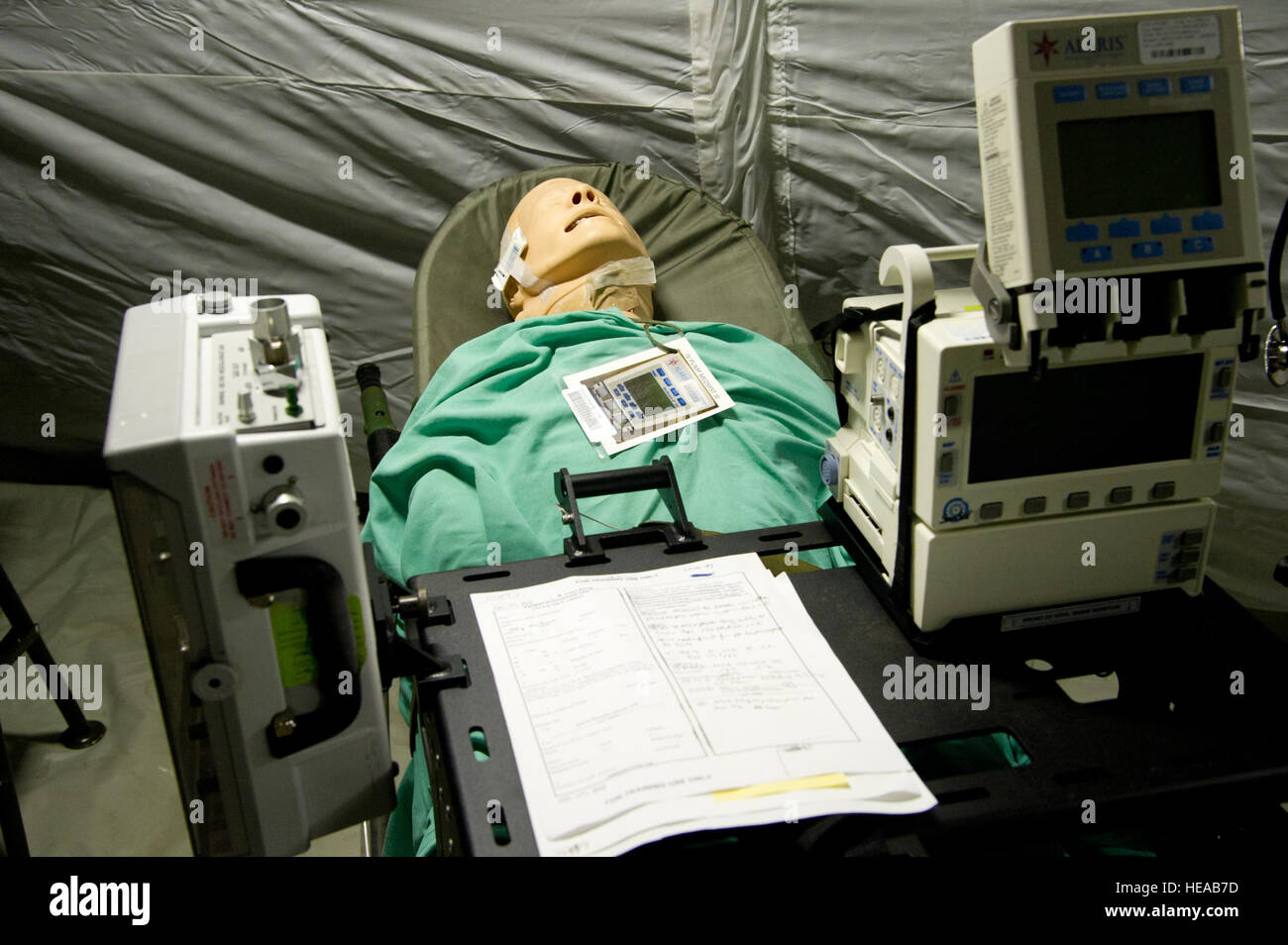 A simulated patient is shown in the en-route patient staging systems ...