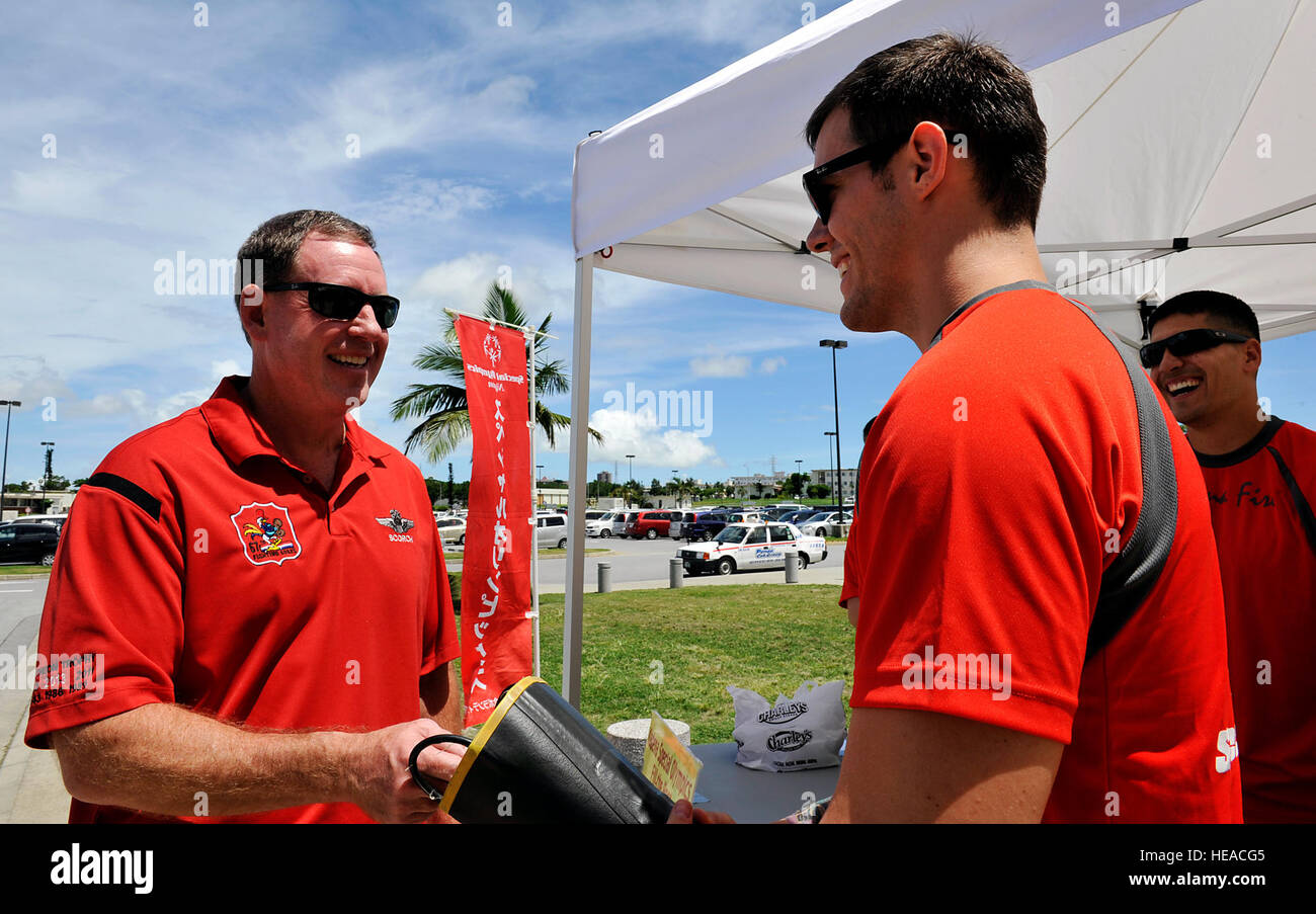 U.S. Air Force Brig. Gen. James Hecker, 18th Wing commander, gives a ...