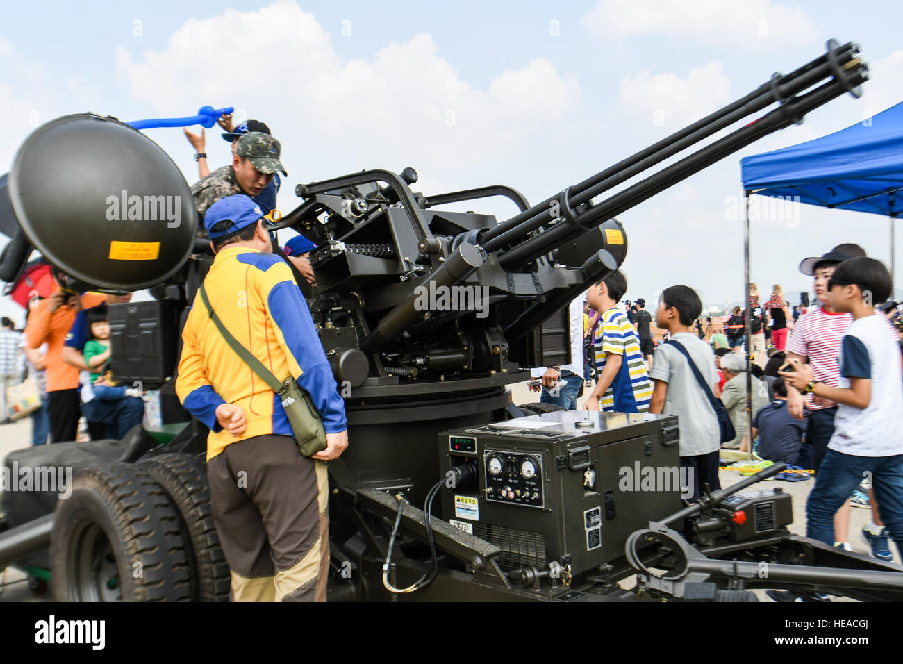 A member of the Republic of Korea air force shows Korean spectators the ...