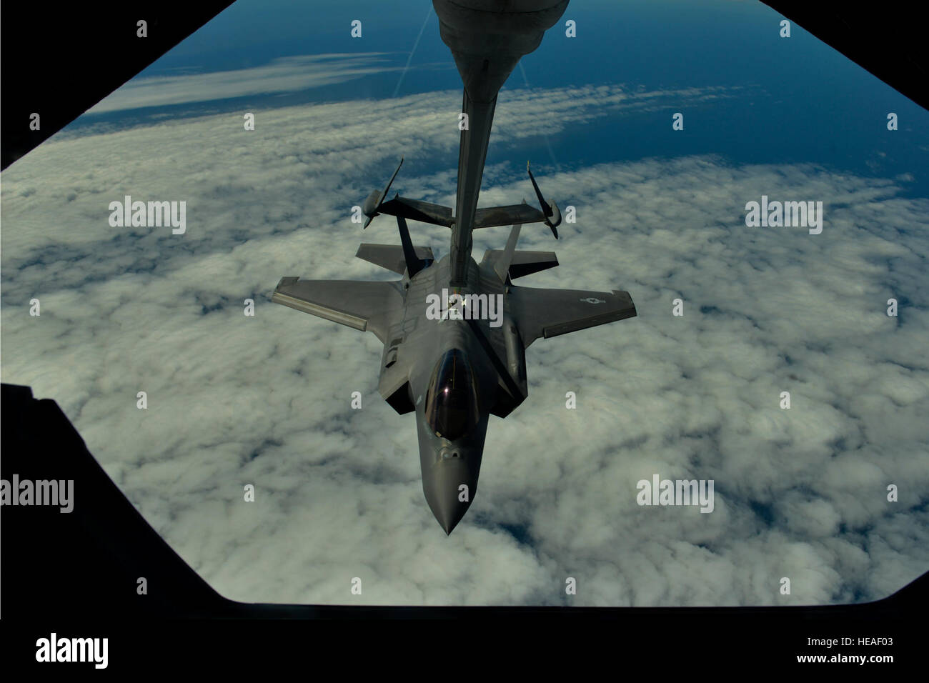 A U.S. Air Force F-35A Lightning II is refueled by a KC-10 Extender ...