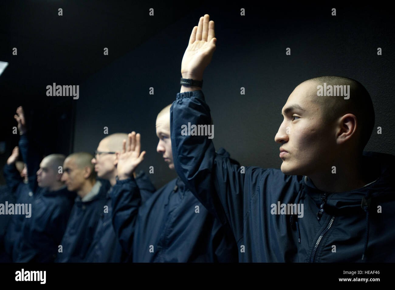 A cadet participates with fellow trainees during a tour of the air ...