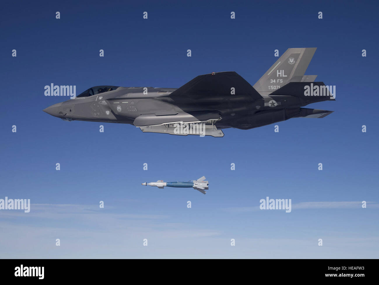 Lt. Col. George Watkins, the 34th Fighter Squadron commander, drops a ...