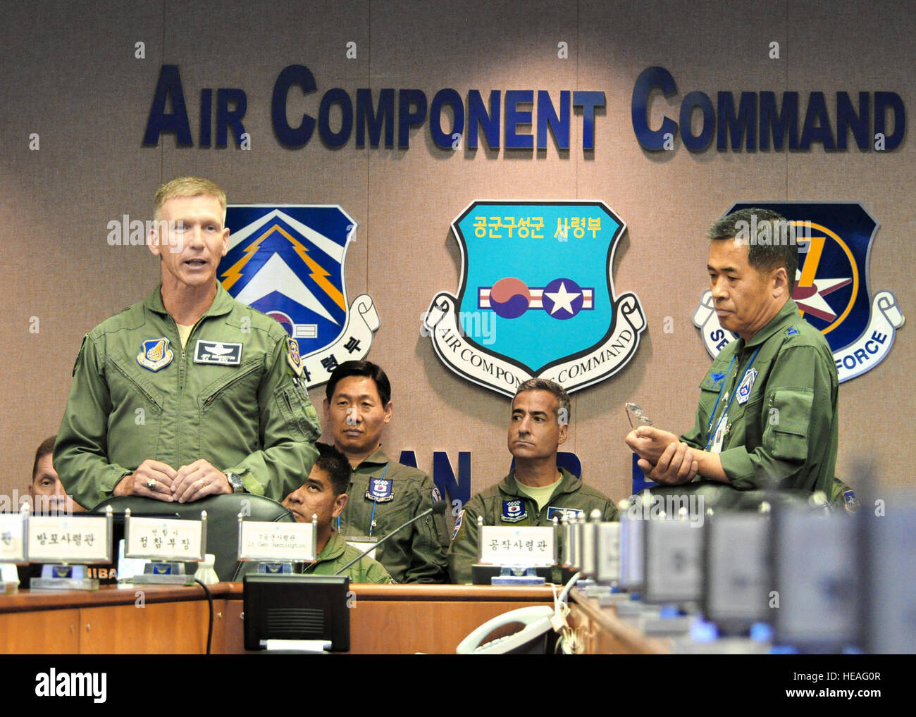 U.S. and Korean Air Force generals deliver opening remarks at the Air ...