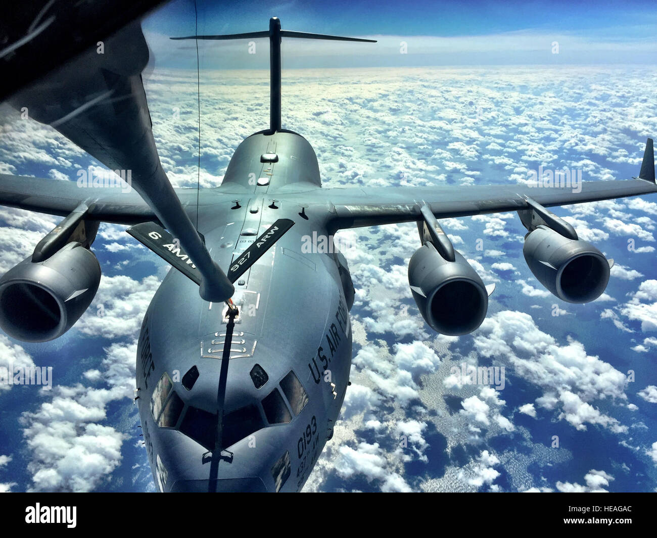 A C-17 Globemaster is refueled by a MacDill KC-135 Stratotanker during ...