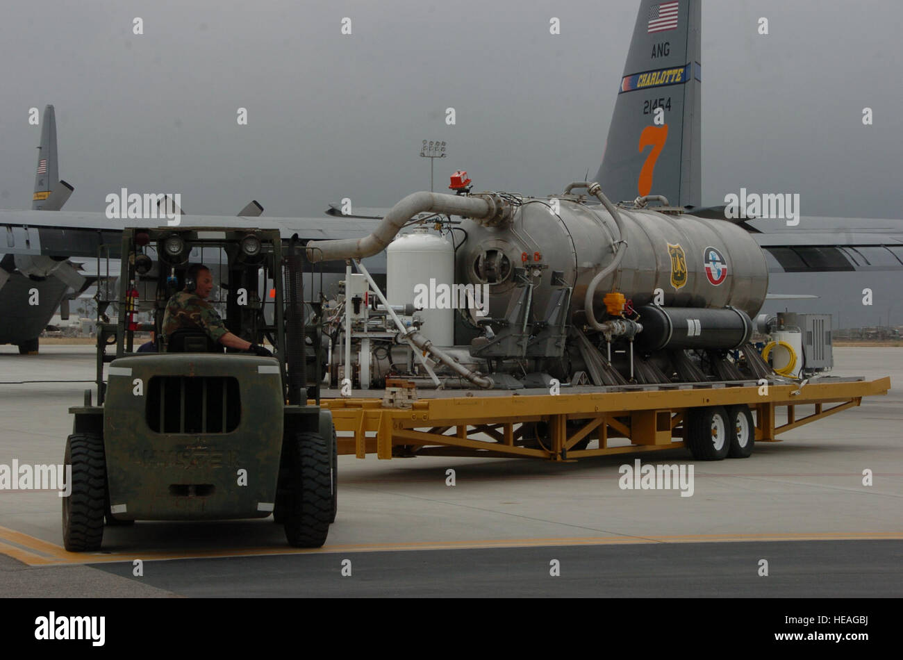 The Modular Airborne Fire Fighting System (MAFFS) II tank is displayed ...