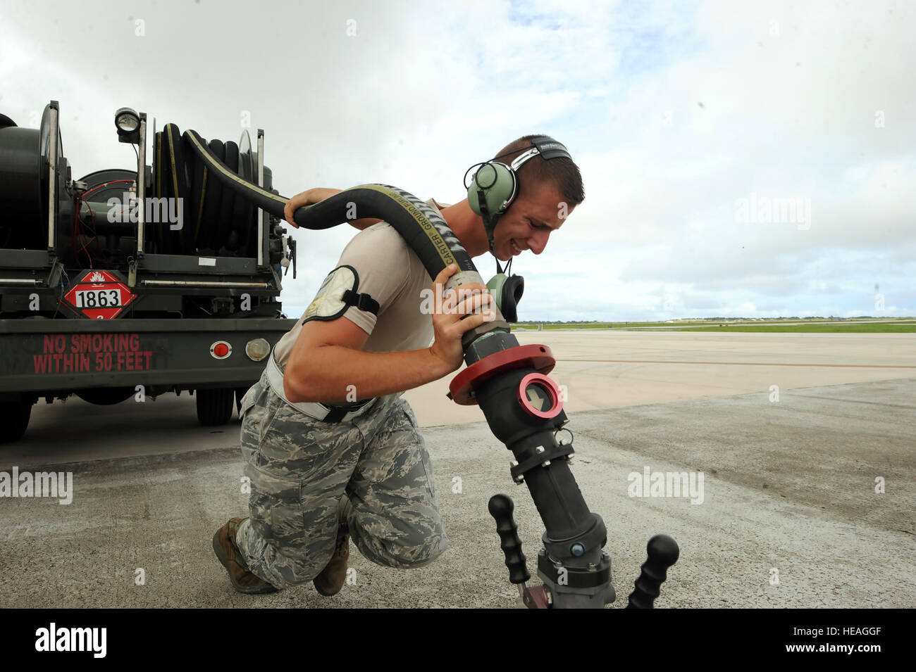 U.S. Air Force Senior Airman Dillion Austin, a fuels distribution ...