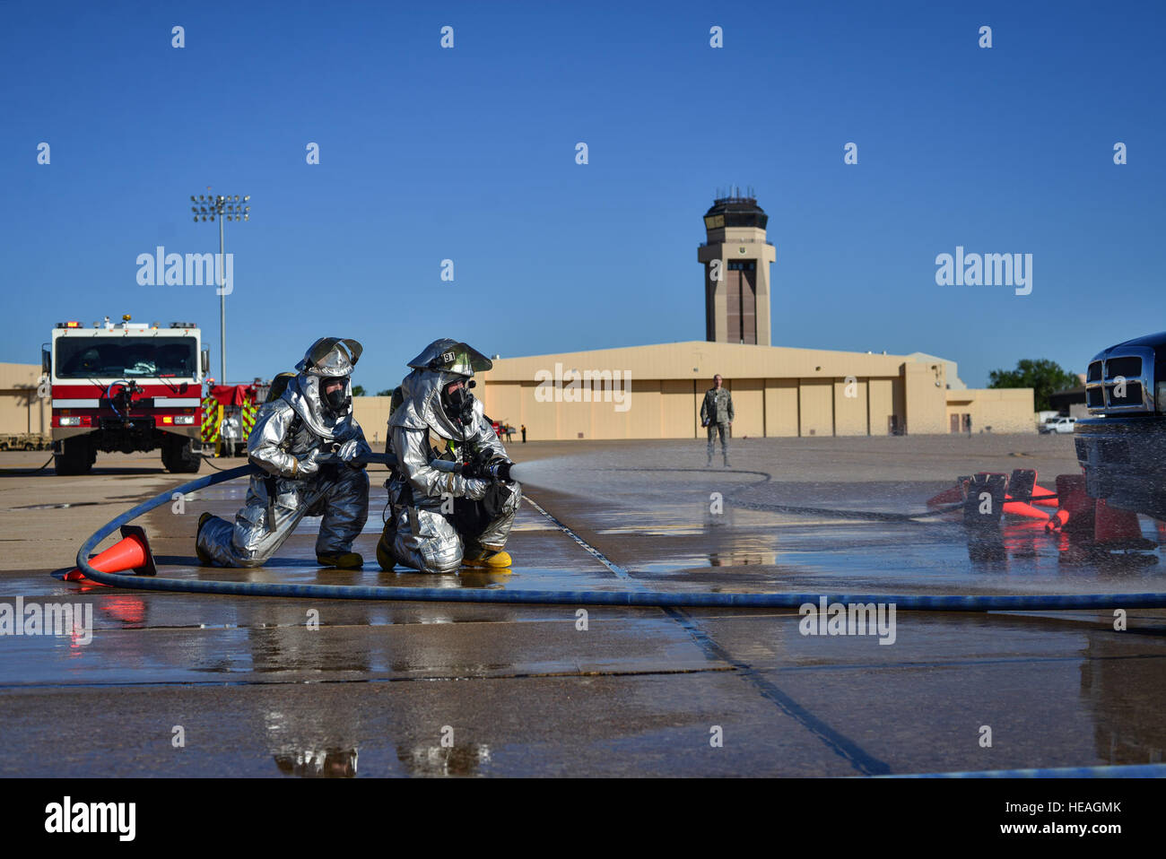Firefighters with the 27th Special Operations Civil Engineer Squadron ...