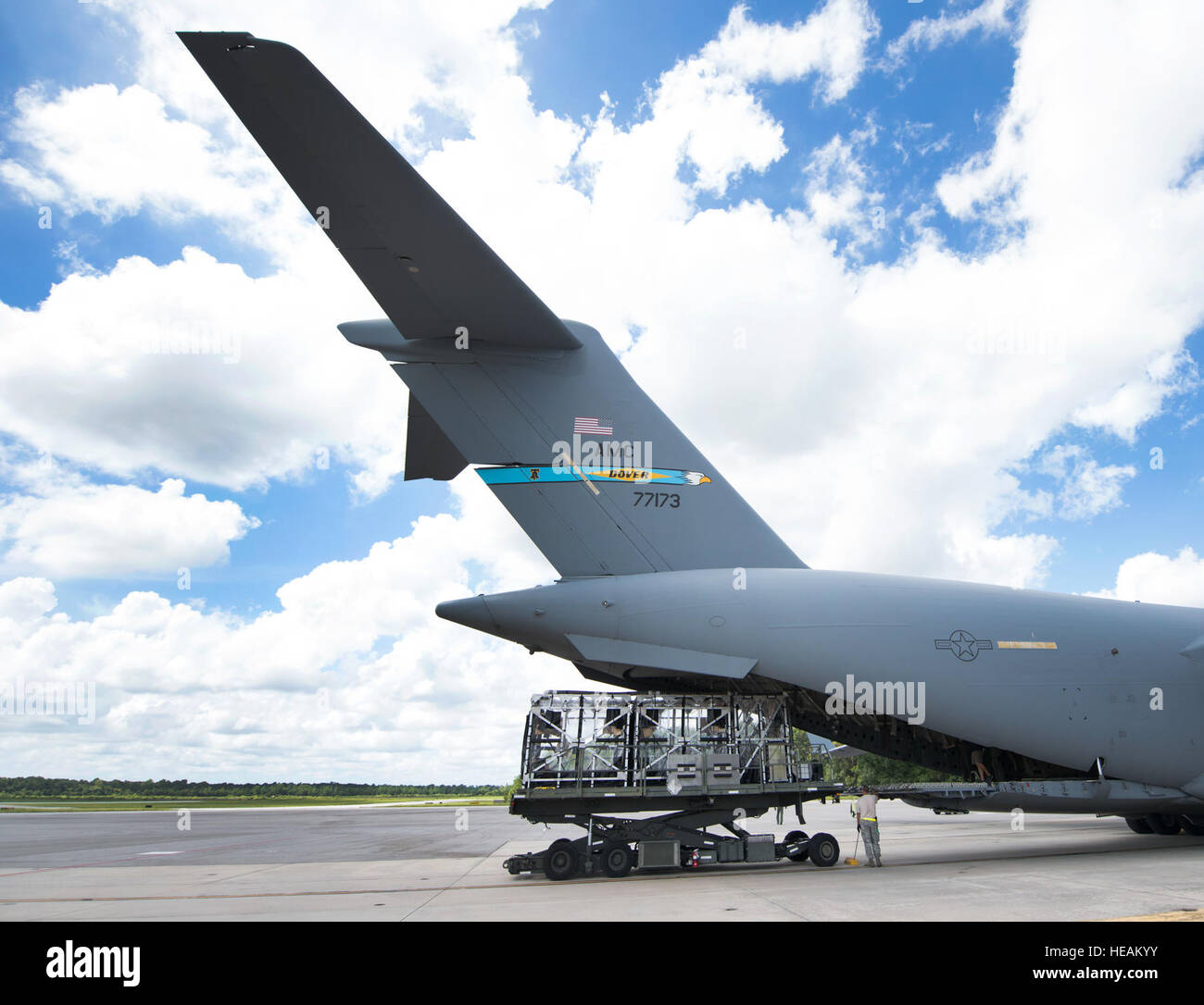 A Transportation Isolation System (TIS) is loaded onto a C-17 ...