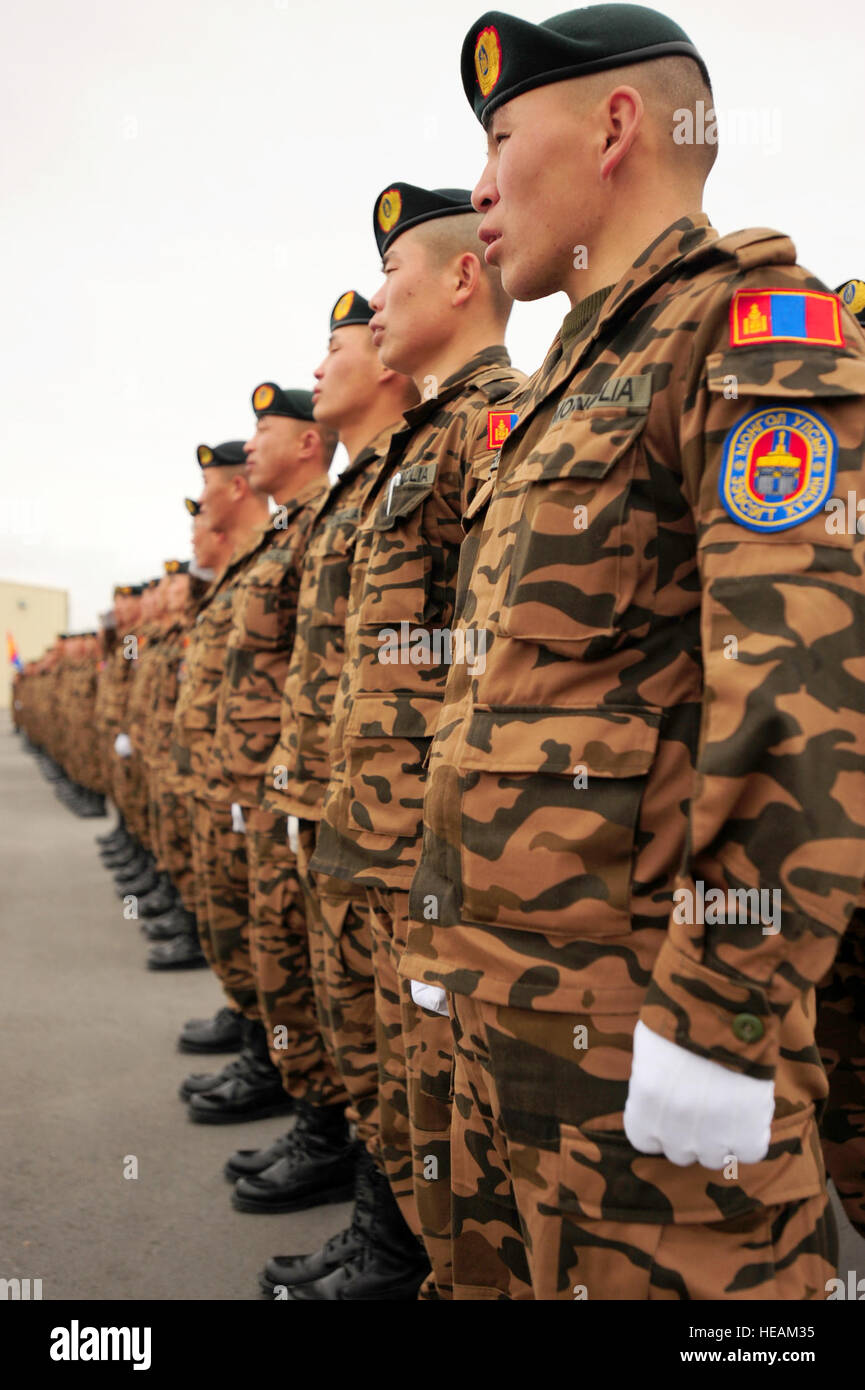 TRANSIT CENTER AT MANAS, Kyrgyzstan -- Mongolian Army soldiers stand in ...