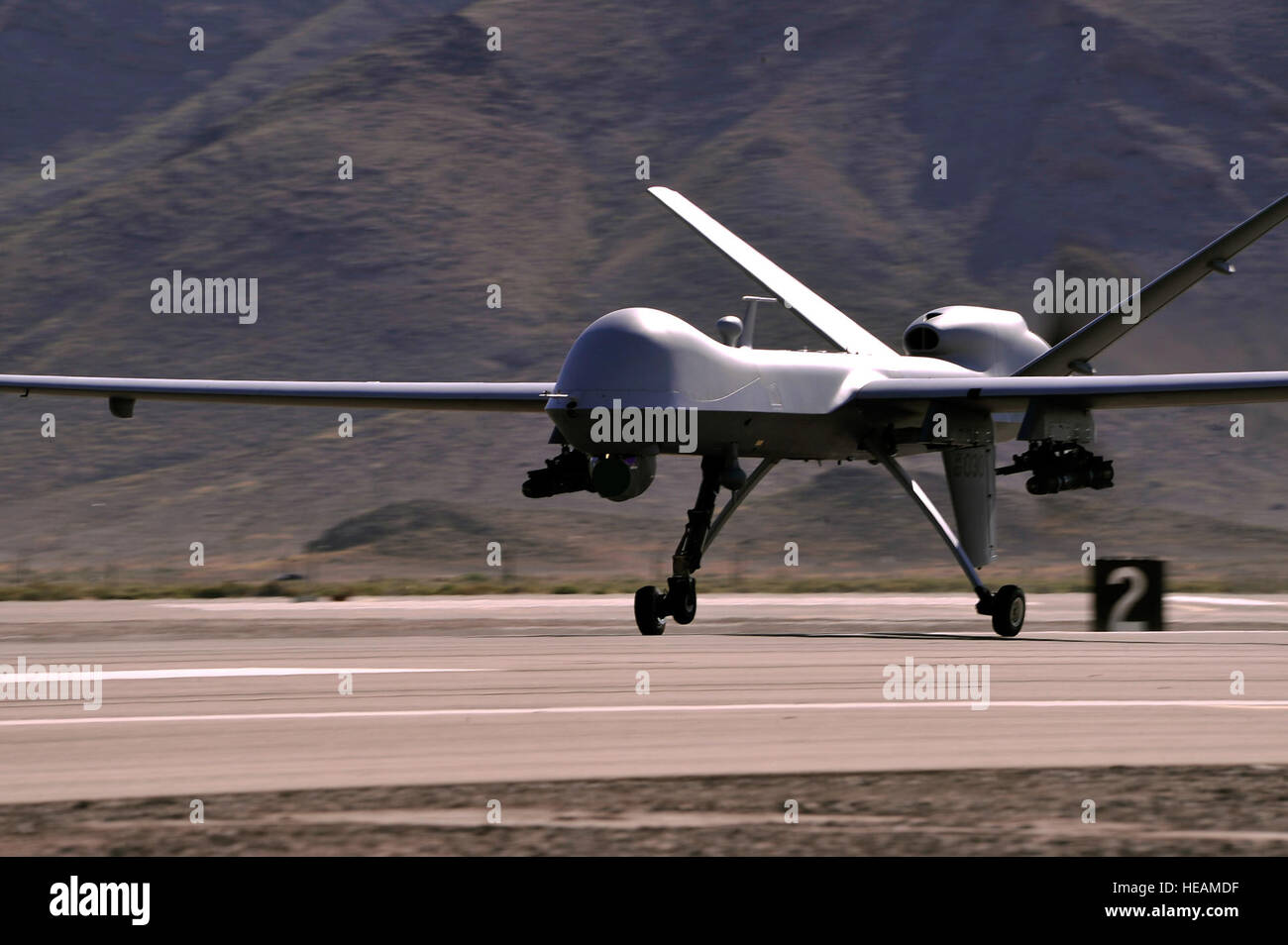 An MQ-9 Reaper remotely piloted aircraft takes off on a training ...