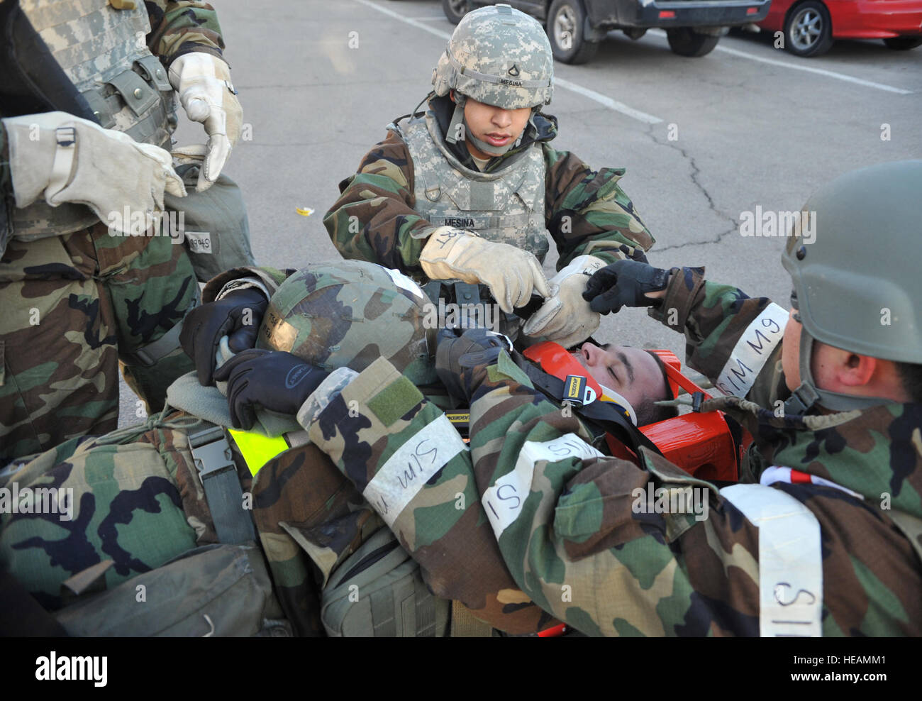 Members of the 51st Medical Group Field Response Team finish securing a ...