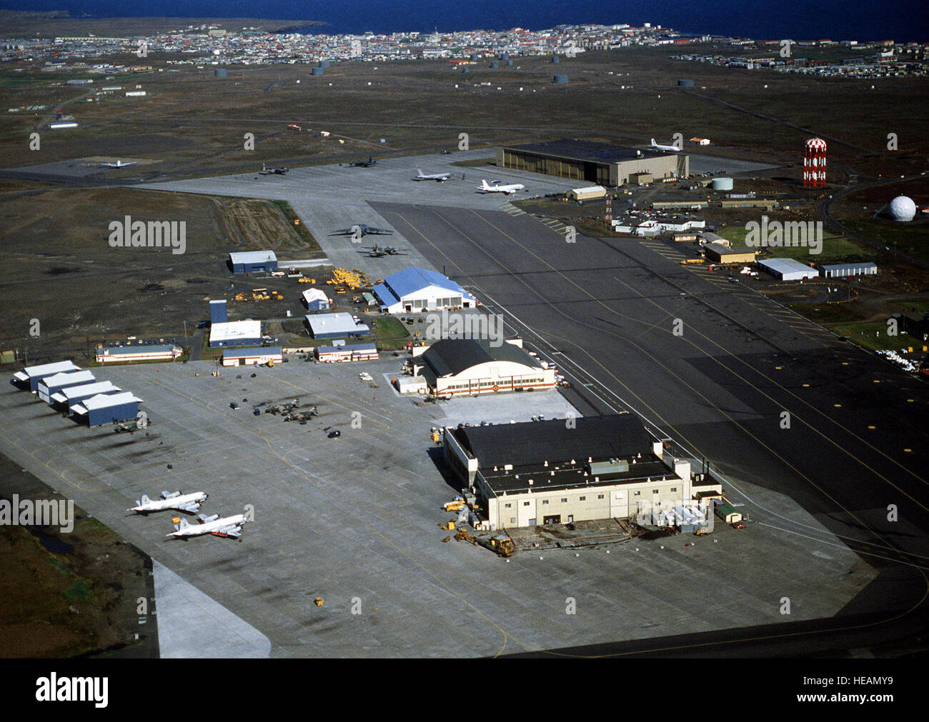 Aerial view of ramp areas and facilities of the 57th Fighter ...