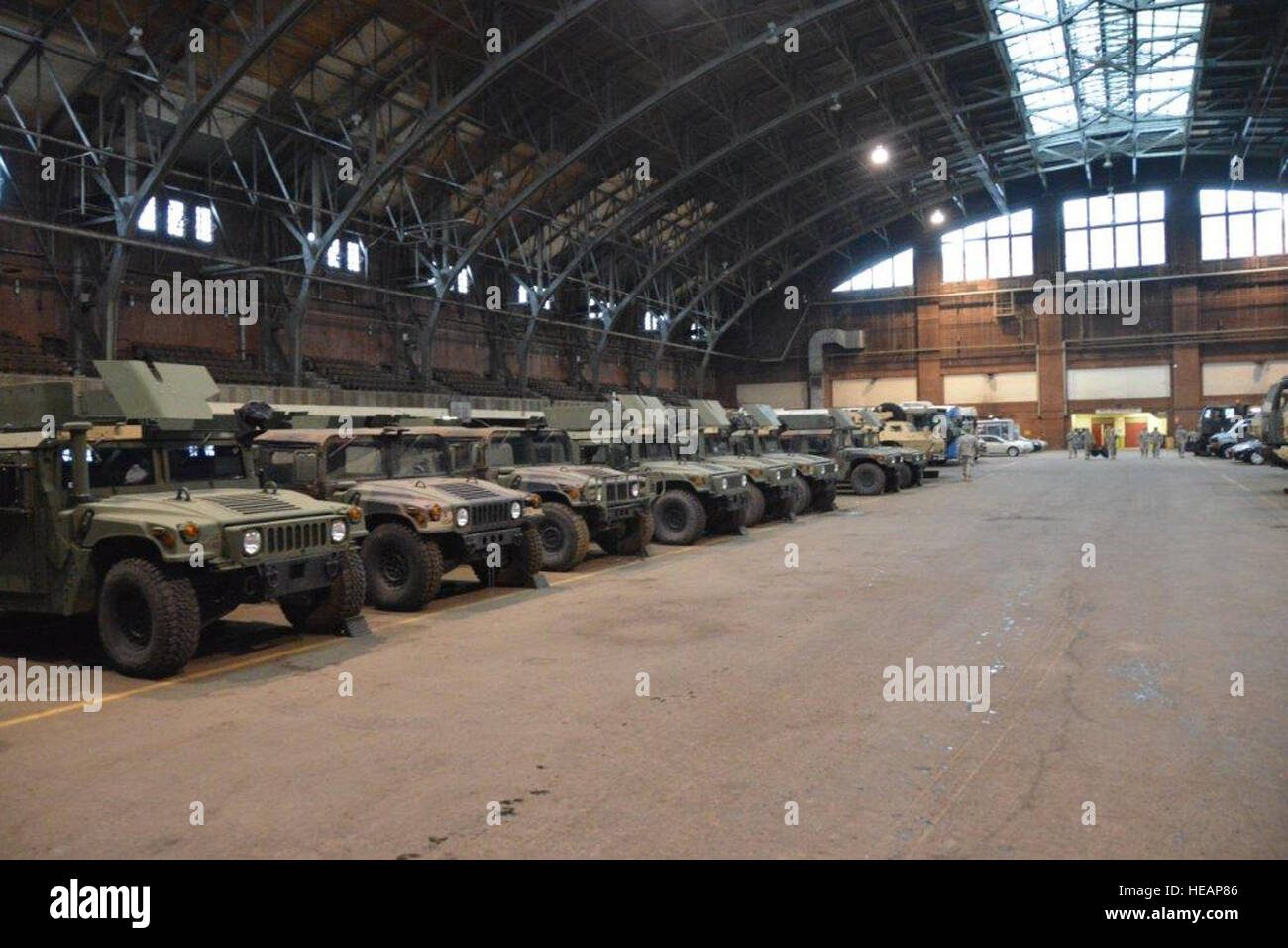 BUFFALO, NY-- New York Army National Guard vehicles lined up ready to ...
