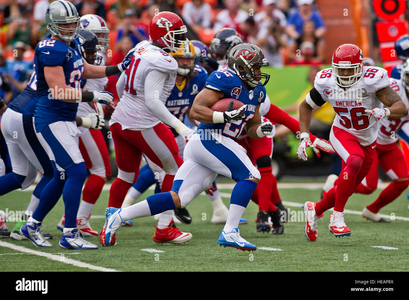 Tamp Bay Buccaneer rookie running back rushes past the AFC defenders ...