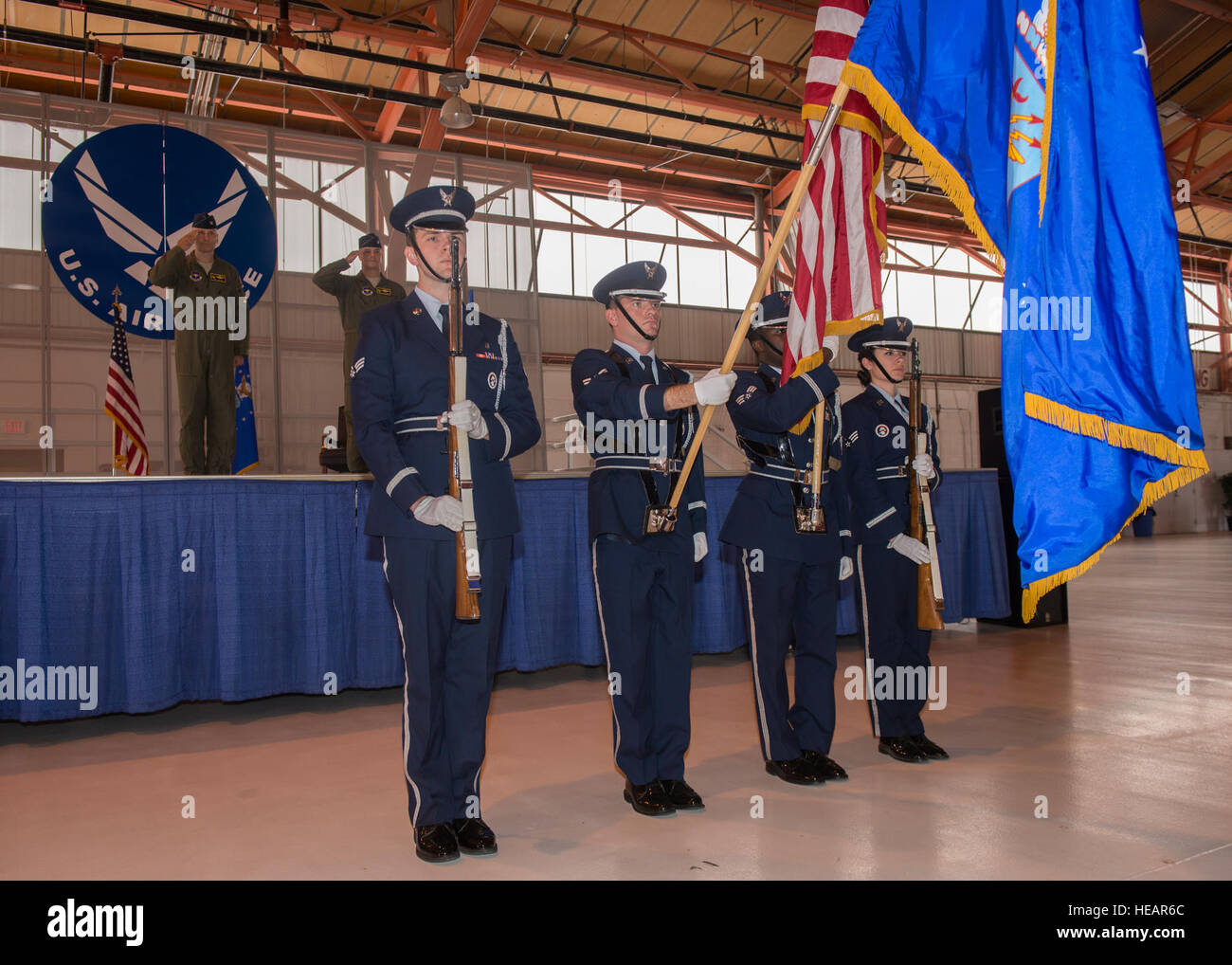 The Holloman Steel Talons Honor Guard present the colors prior to the ...