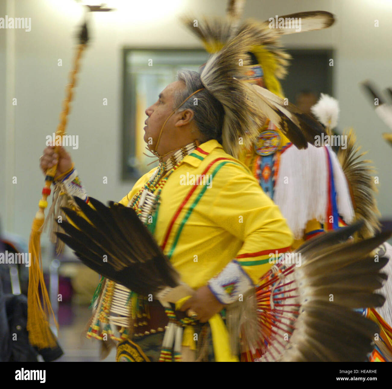 Richard Barea, a tribal dancer from the Omaha Tribe, performes in ...