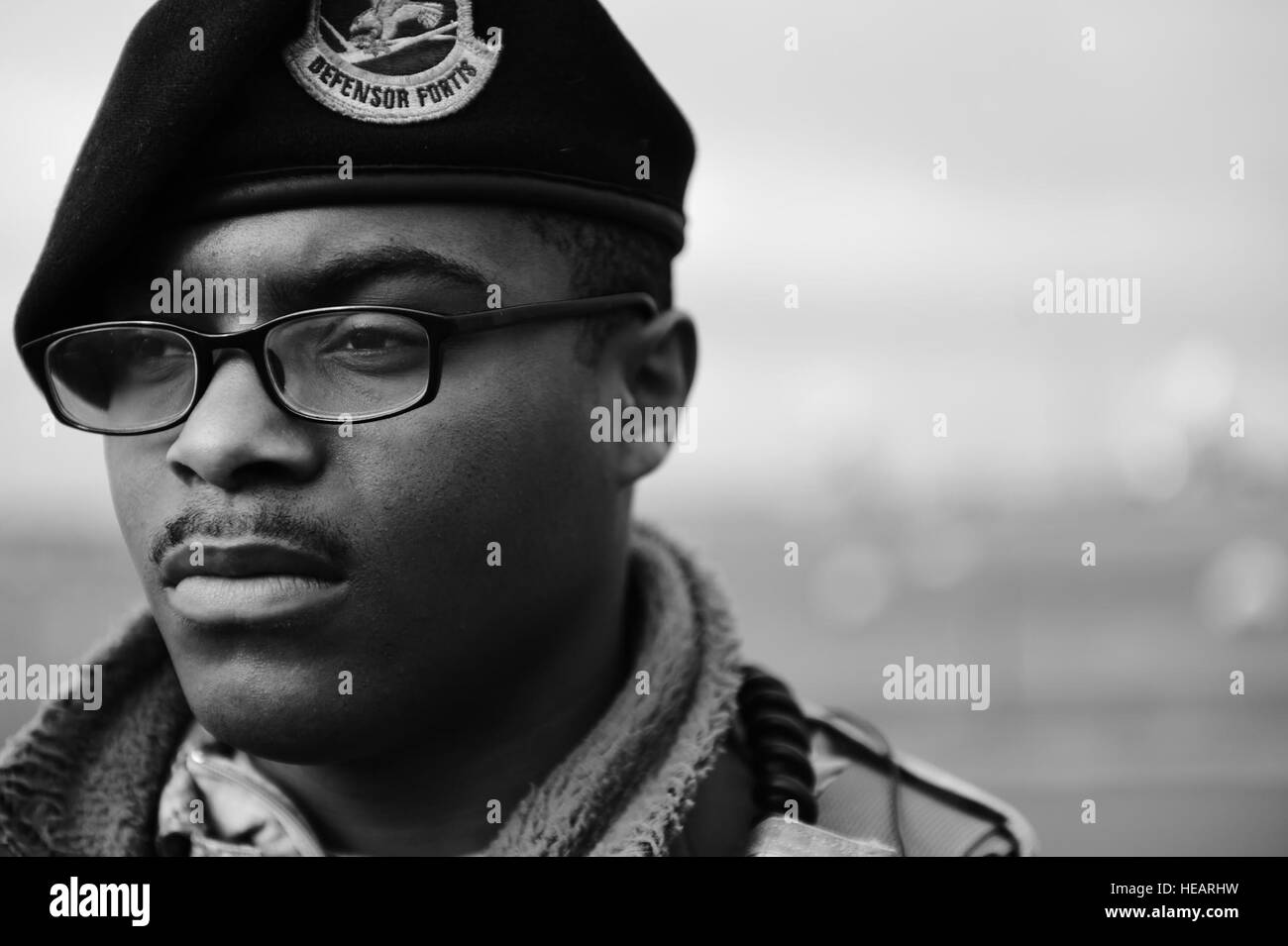 Airman 1st Class Lance Ryans, 422nd Security Forces patrolman, scans ...