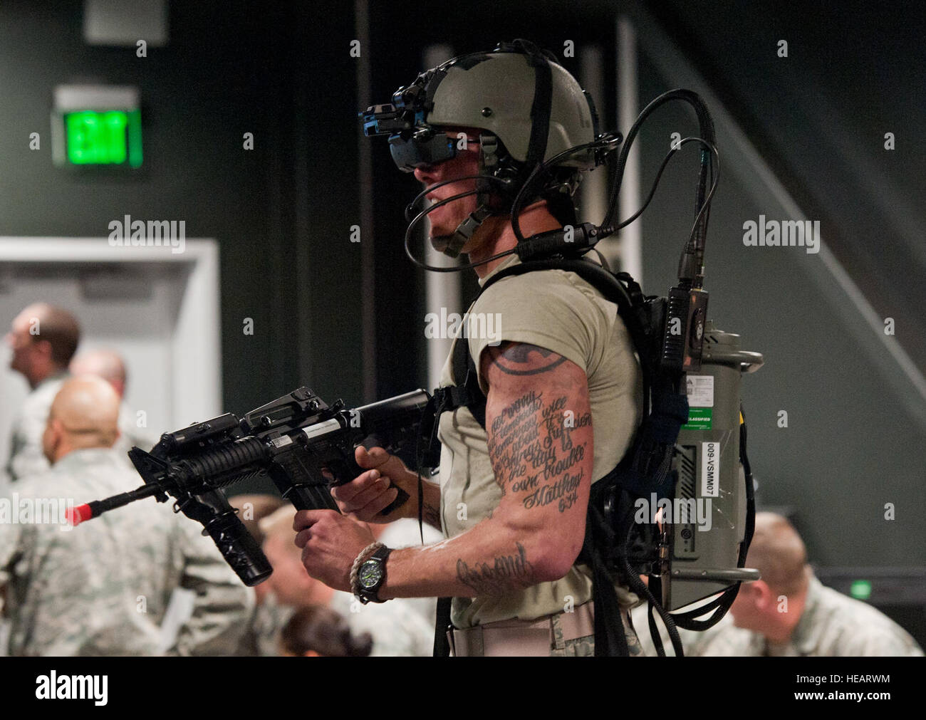 U.S. Air Force Senior Airman J.R. Saunders uses a Dismounted Soldier ...