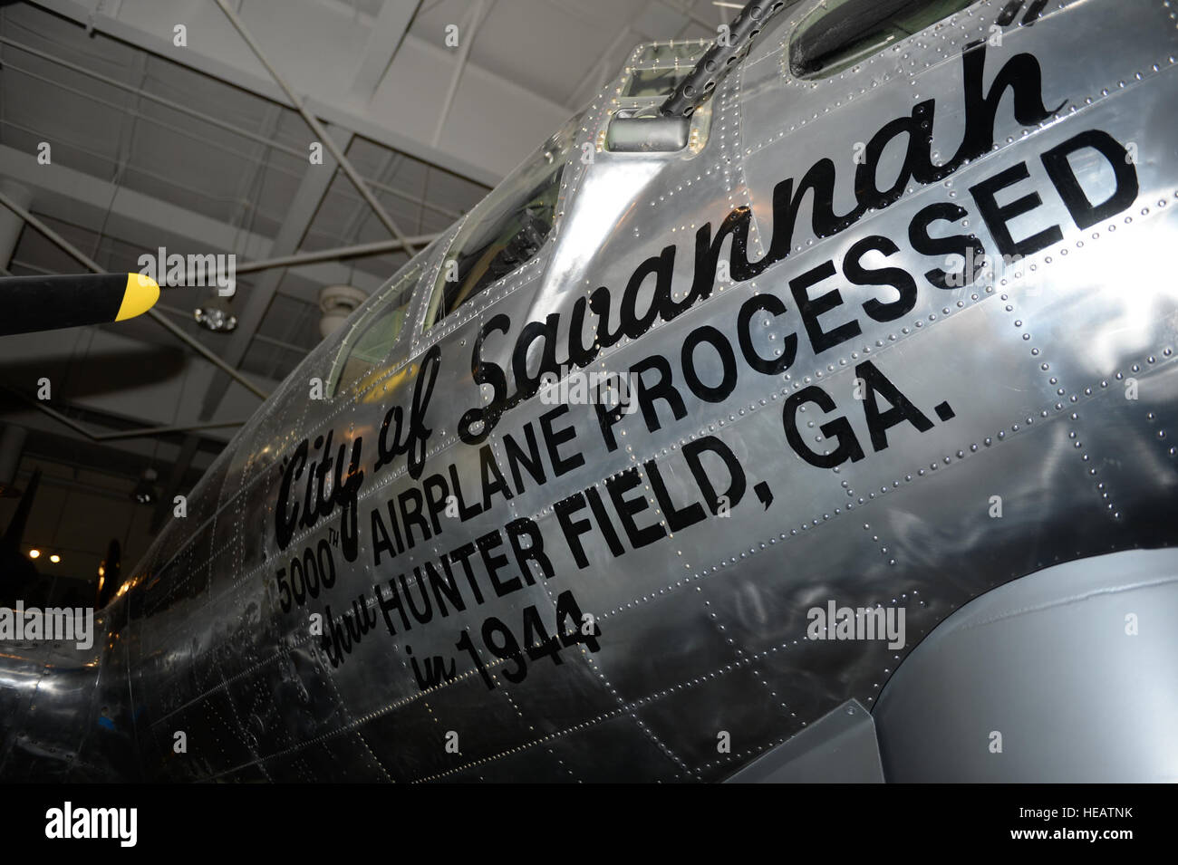 A restored B-17 Flying Fortress sits on display at the Mighty Eighth ...