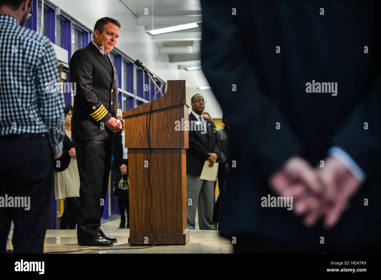 U.S. Navy Capt. Jeff Davis, U.S. Northern Command, speaks at a Kizuna ...