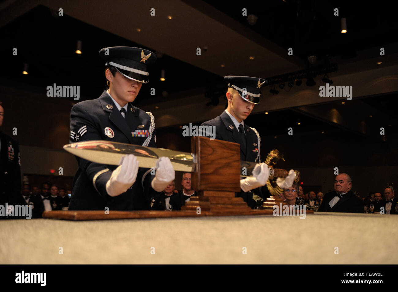 U.S. Air Force airmen from the Hurlburt Field Honor Guard place the Air ...