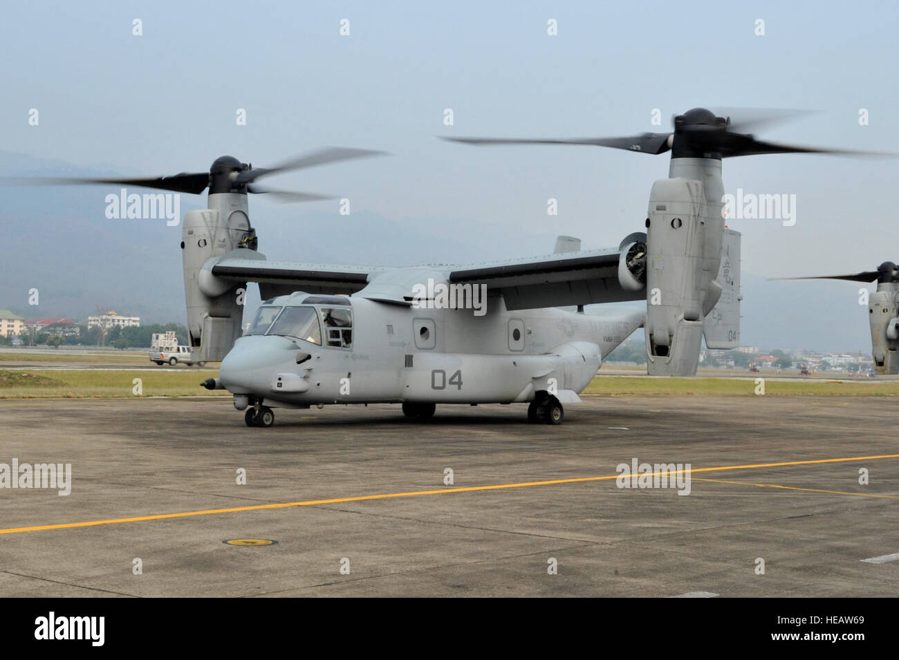 MV-22B Osprey aircraft from the U.S. Marine Corps taxi at Wing 41 Royal ...