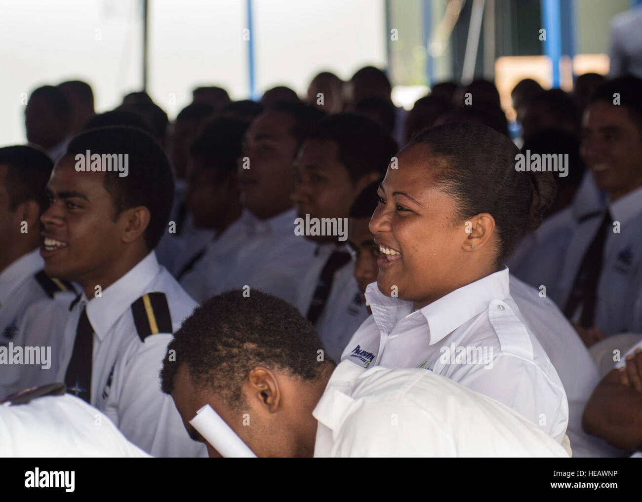 SUVA, Fiji (June 10, 2015) Fiji Maritime Academy students laugh at a ...