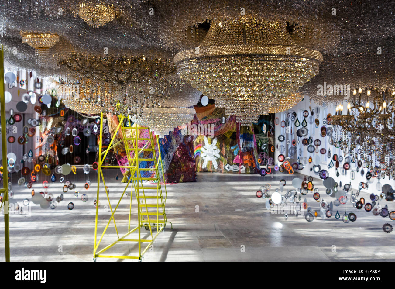 View of the underside of the cloudscape in ‘Until,’ an installation by ...
