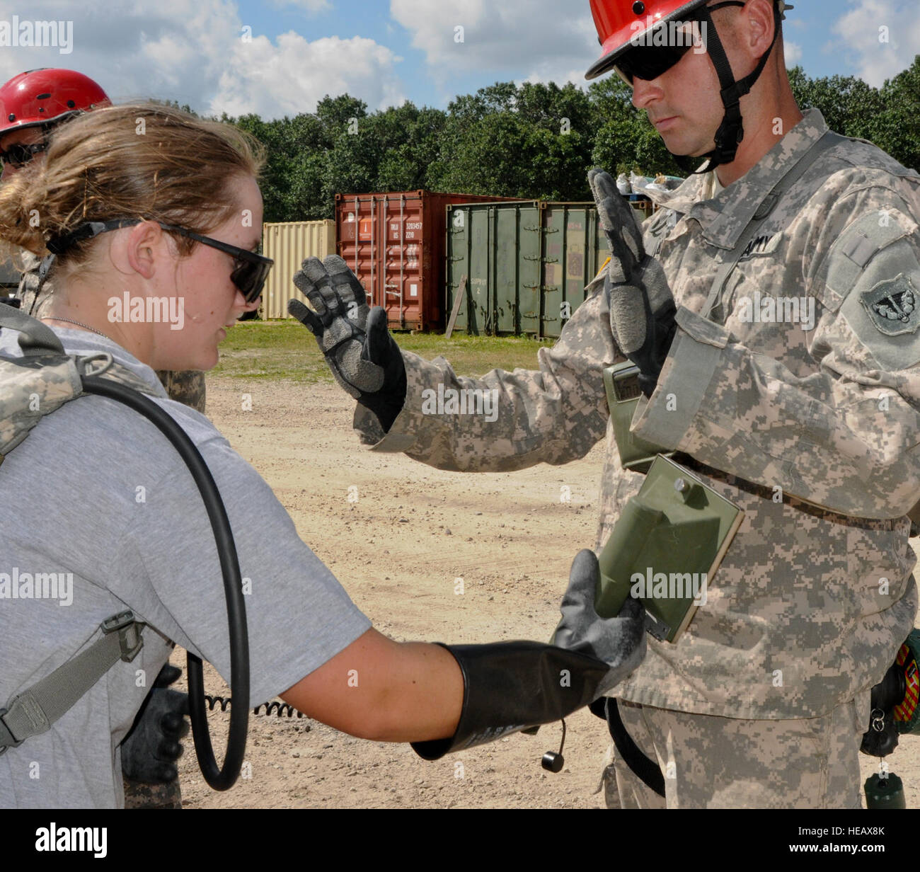 Spc. Lacy Taylor, 457th Chemical Company, Burlington, Wis., tests an ...