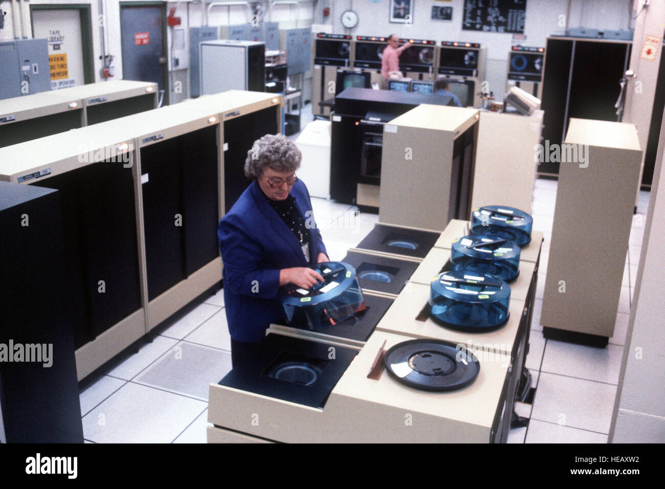 Elaine Penney of the 6th Missile Warning Squadron works in the computer room for the AN/FPS-115 ...