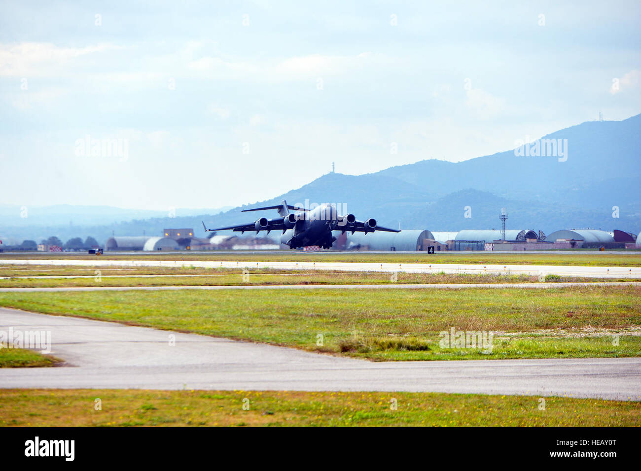 A C17 Globemaster III Aircraft from Papa Air Base, Hungary, takes off ...
