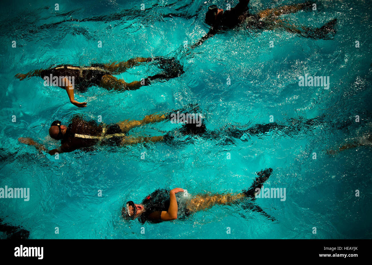 Air Force Pararescue Jumper,(PJ) trainees participate in the water ...