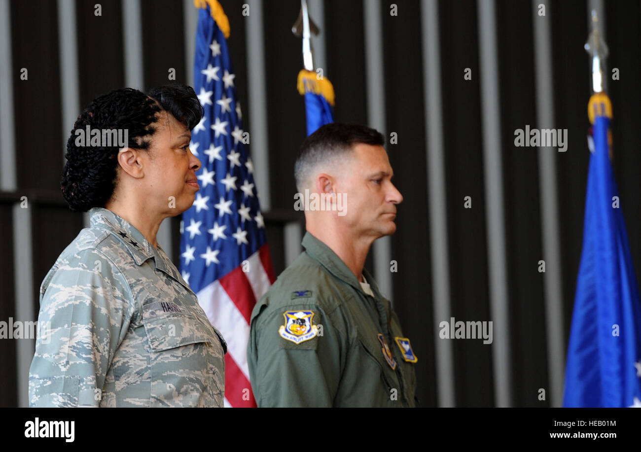 U.S. Air Force Maj. Gen. Stayce Harris (left), 22nd Air Force commander ...