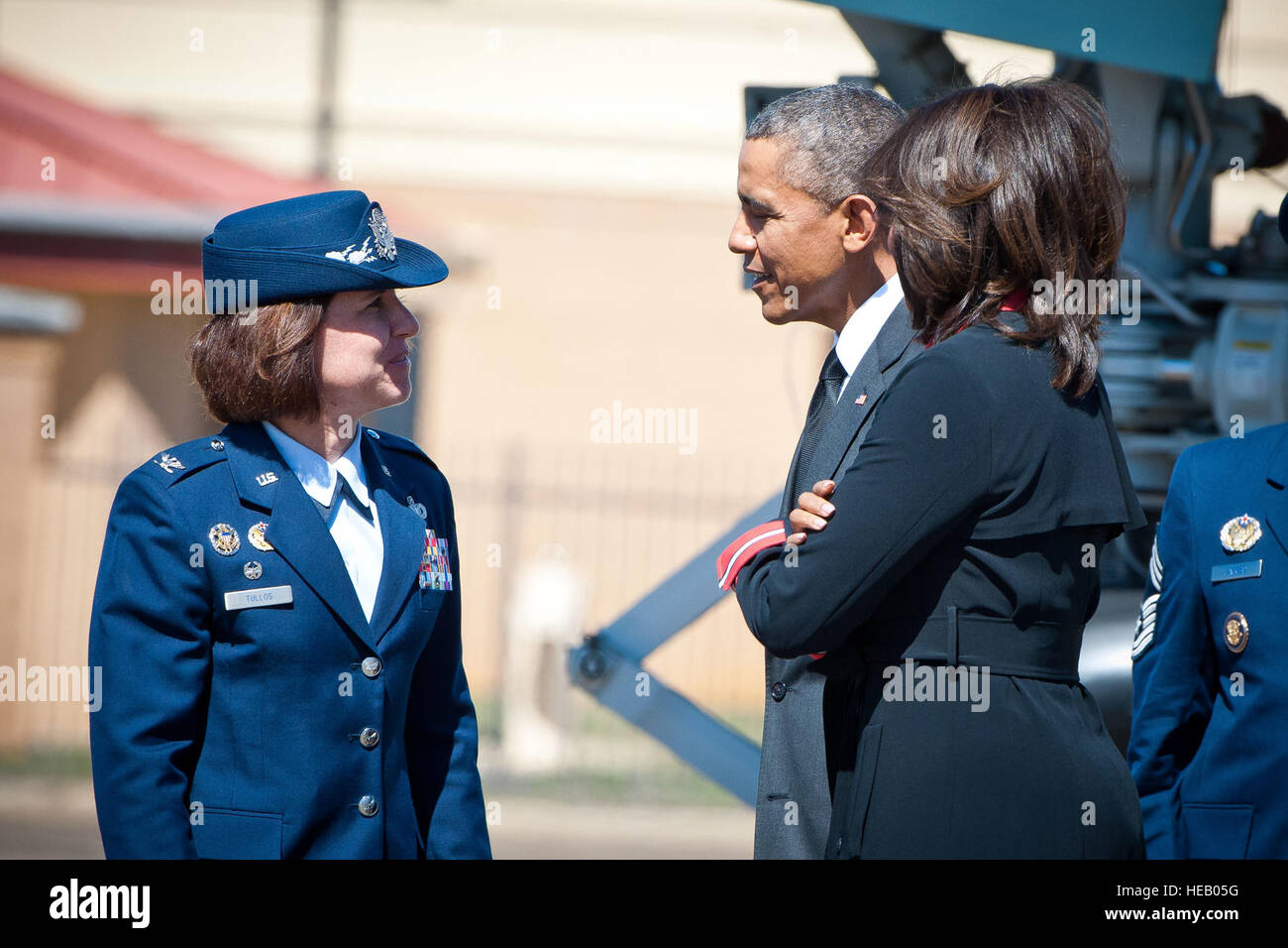 Col. Andrea Tullos, commander, 42nd Air Base Wing, greets President ...