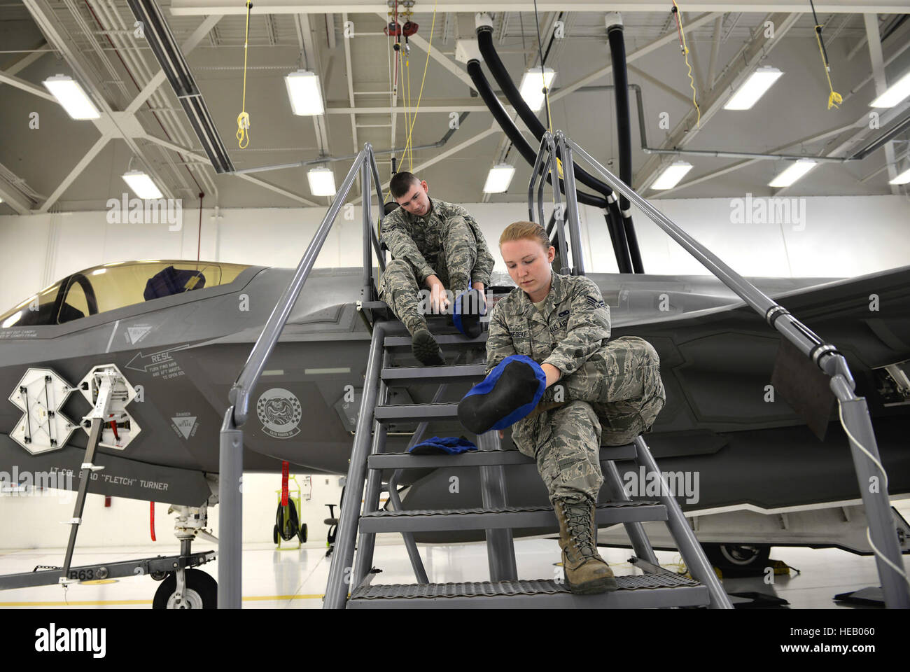 (Right) Senior Airman Samantha Schmedeke, 33rd Maintenance Squadron fuel systems journeyman, and ...