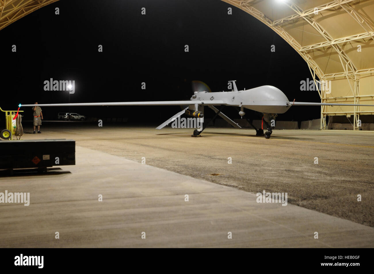 An MQ-1 Predator Unmanned Aerial Vehicle prepares to launch for a night ...