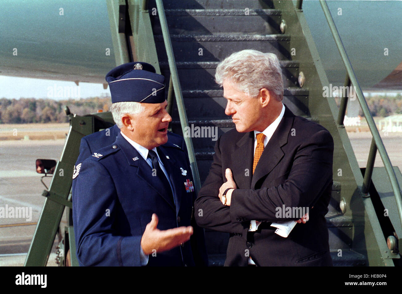 Prior to his departure, aboard Air Force 1, President WIlliam Clinton ...