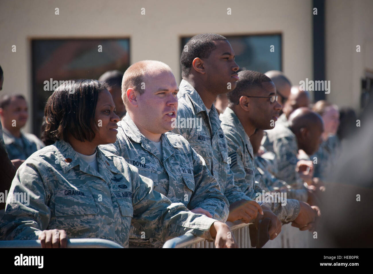 Airmen from 42nd Air Base Wing units await the arrival of President ...
