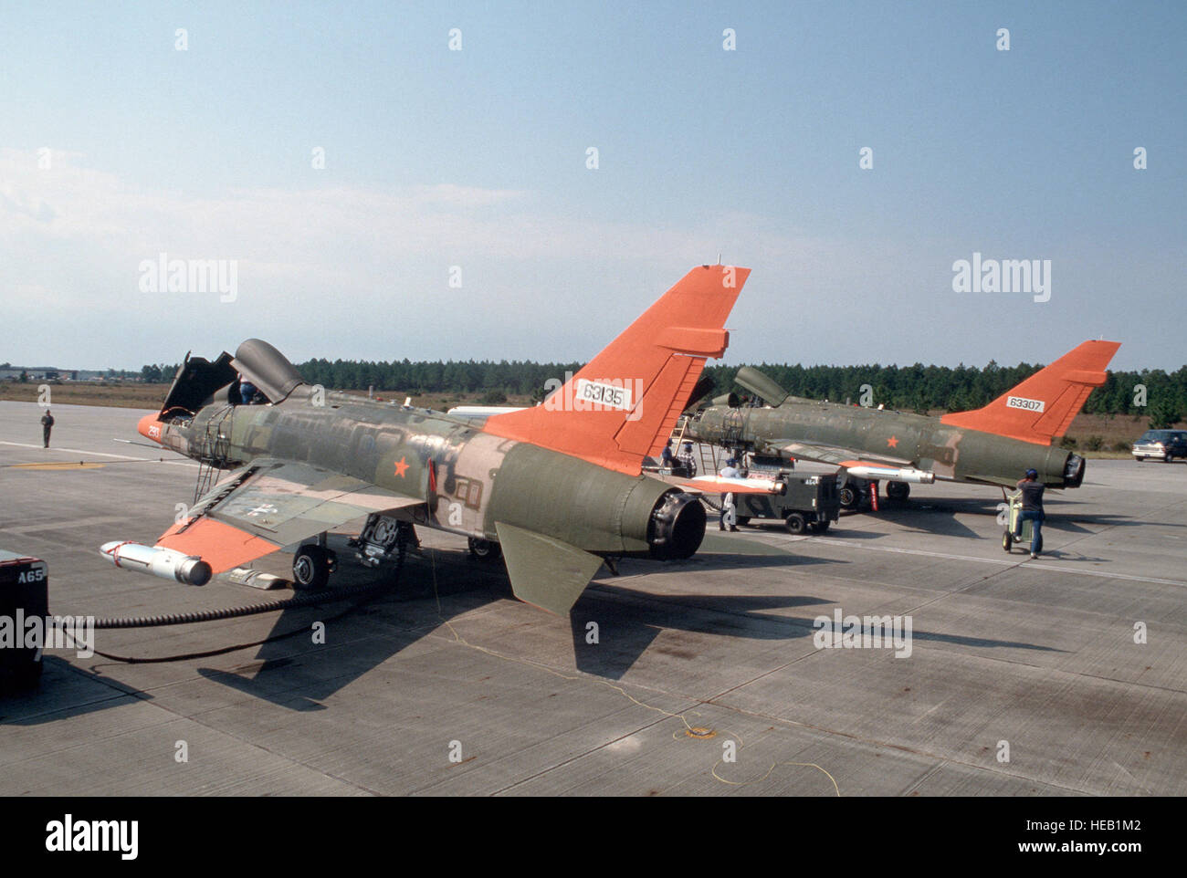 QF-100 Super Sabre target drone aircraft are serviced on the drone ...