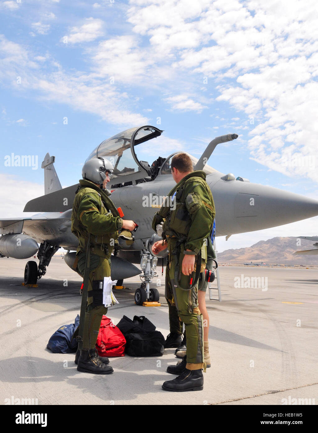 French air force pilots discuss their flight upon arriving at Nellis ...