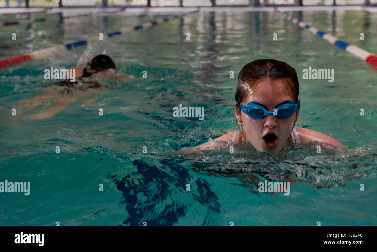 A student in the Ramstein Aquatic Center Lifeguard Course swims as a ...