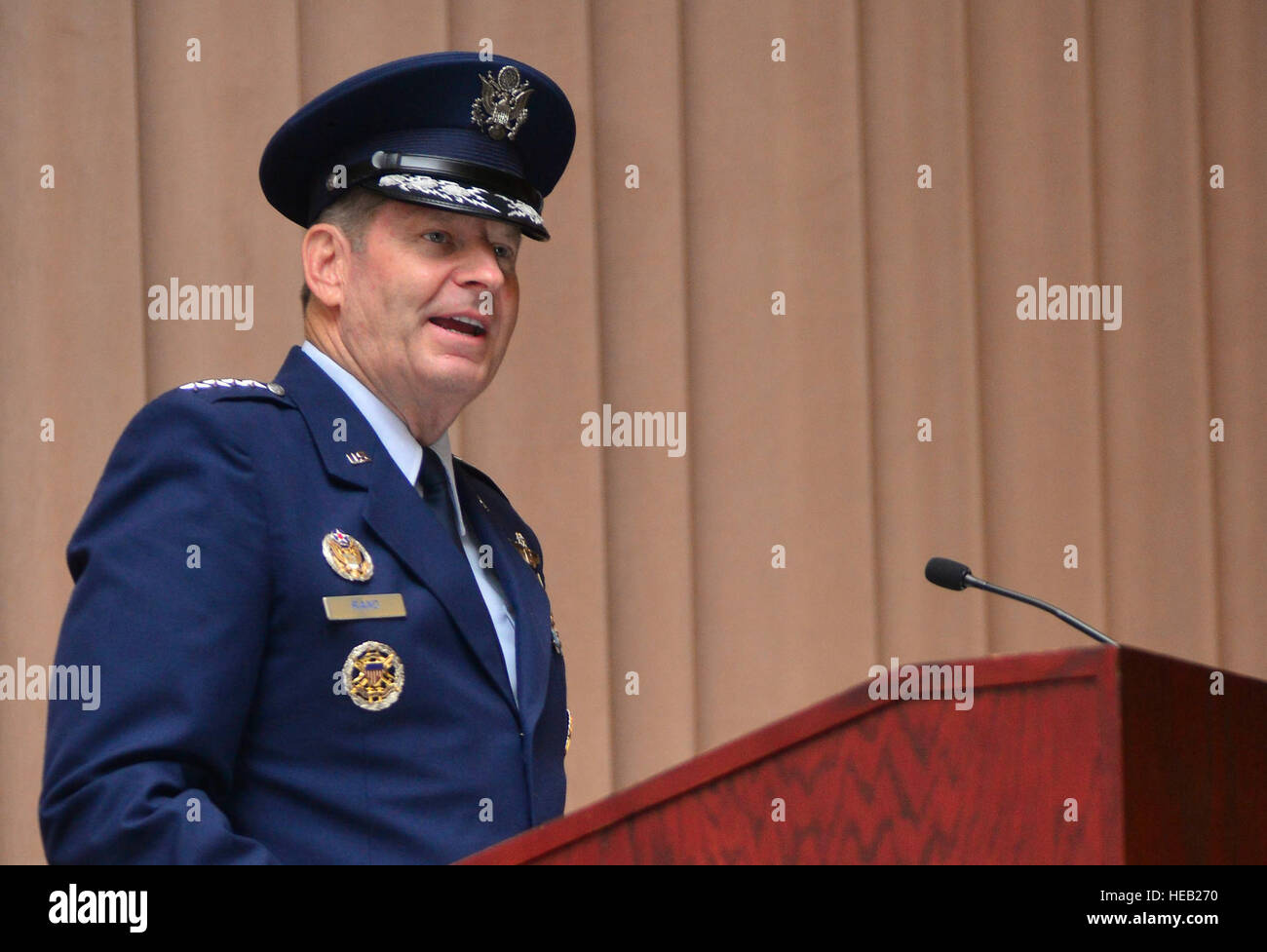 Gen. Robin Rand provides his first remarks to the audience after taking ...