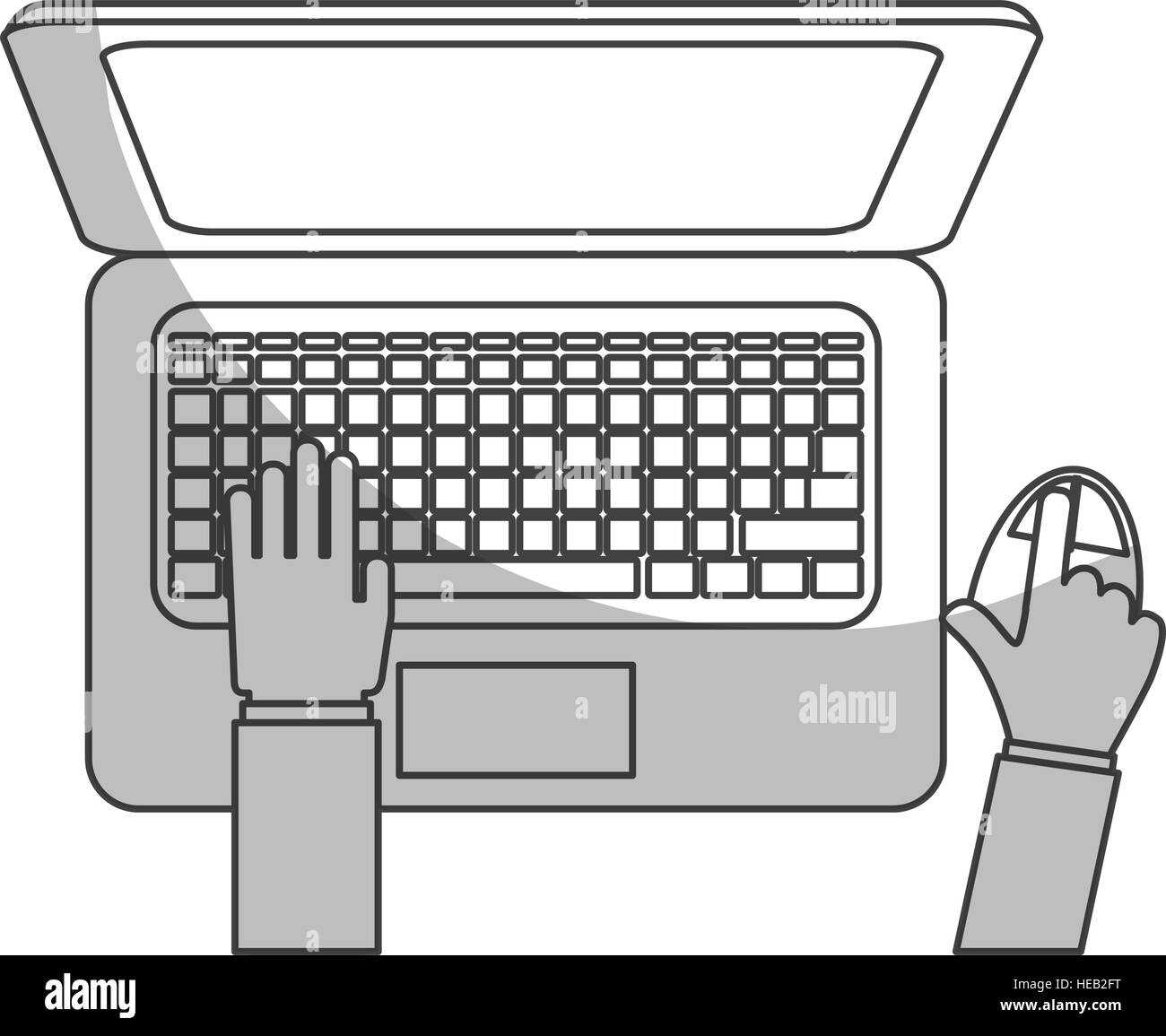 hands and laptop computer device icon over white background. vector ...