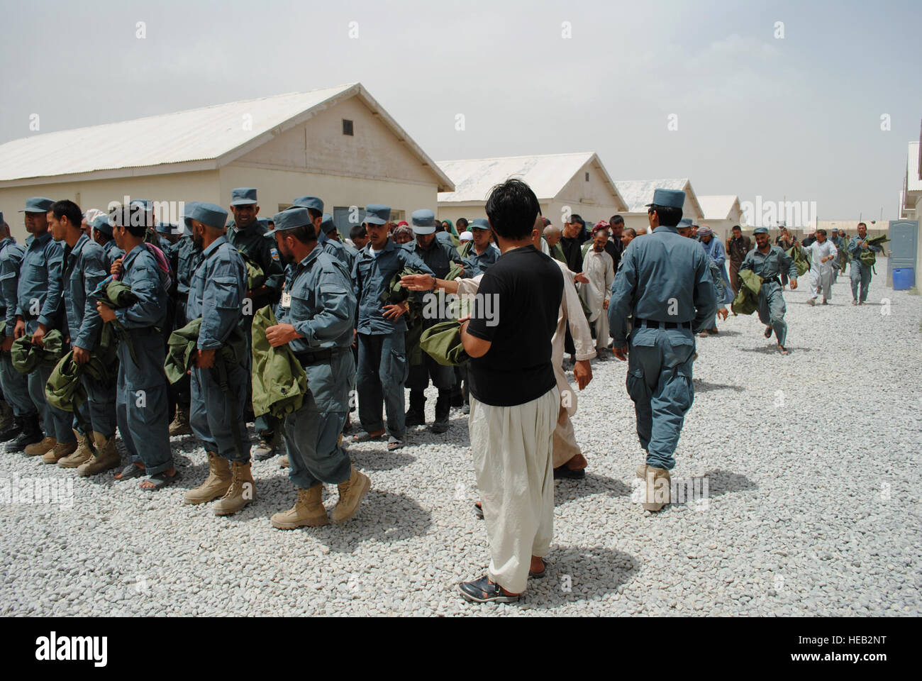 Afghan National Police recruits line up in preparation for initial ...